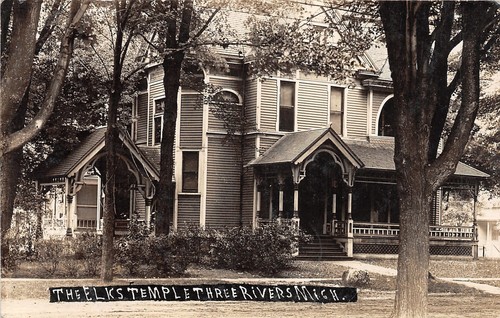 J53/ Three Rivers Michigan RPPC Postcard c1910 The Elks Temple Building ...