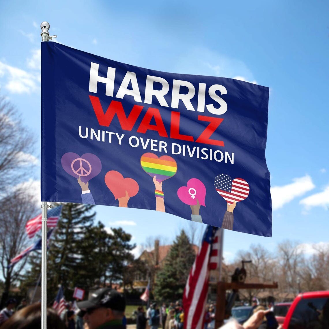 Harris Walz 2024 Double-sided Flag, Harris Walz Unity Over Division ...