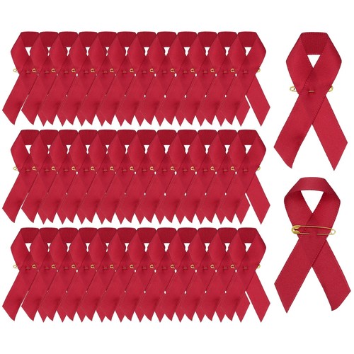 Satin Awareness Ribbons, Satin Ribbon with Safety Pins 100 Pcs Dark Red ...