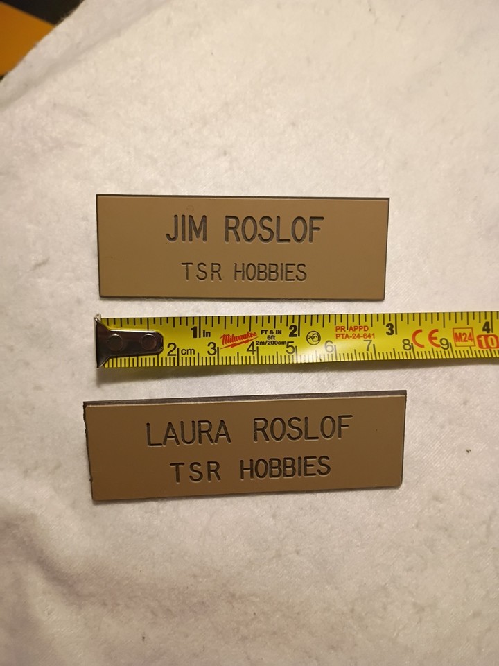 TSR Employee Name Tags: James & Laura Roslof Set of 2 | eBay