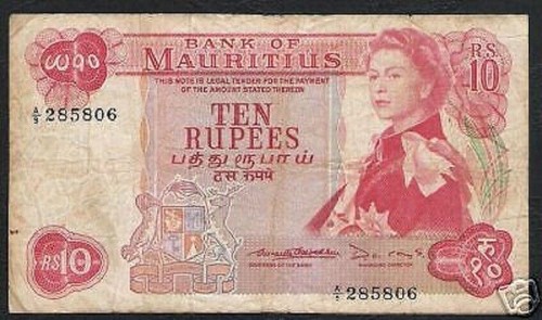 Mauritius 10 RUPEES P-31B 1967 QUEEN Elizabeth ♛ QE II RARE Sign MONEY ...