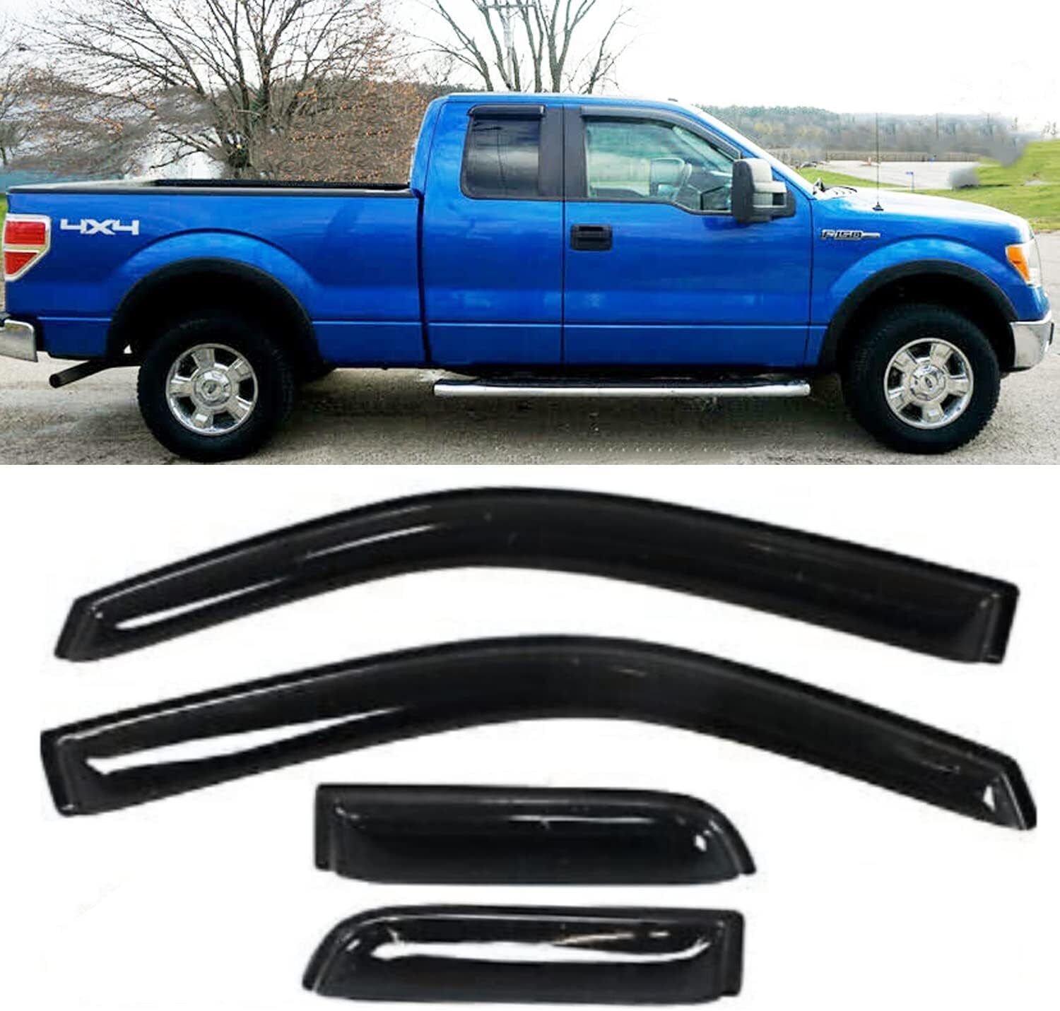 Fit For 2004-2014 Ford F150 Super Cab Window Vent Visors Sun Rain Guard ...