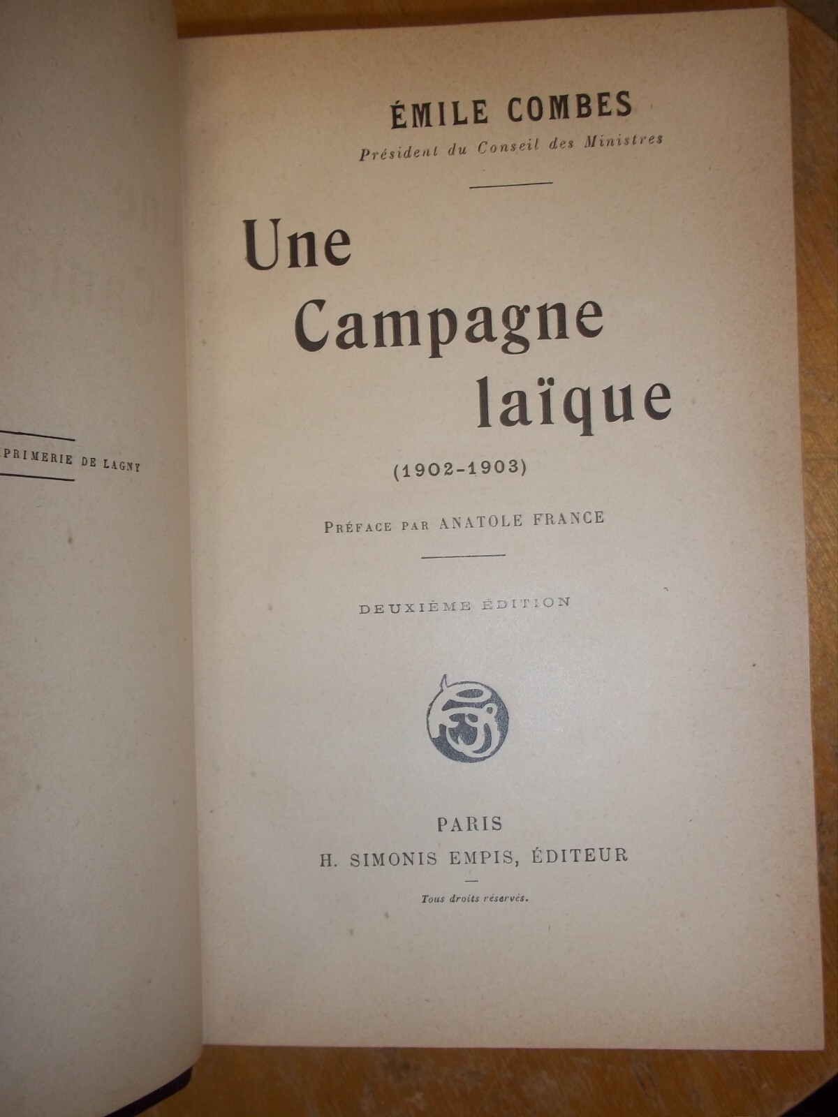 COMBES (Emile) UNE CAMPAGNE LAÏQUE (CIRCA 1910) LAICITE / EGLISE ...