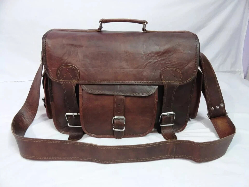 Genuine Vintage Leather DSLR Camera Briefcase Messenger Satchel Bag 16 ...