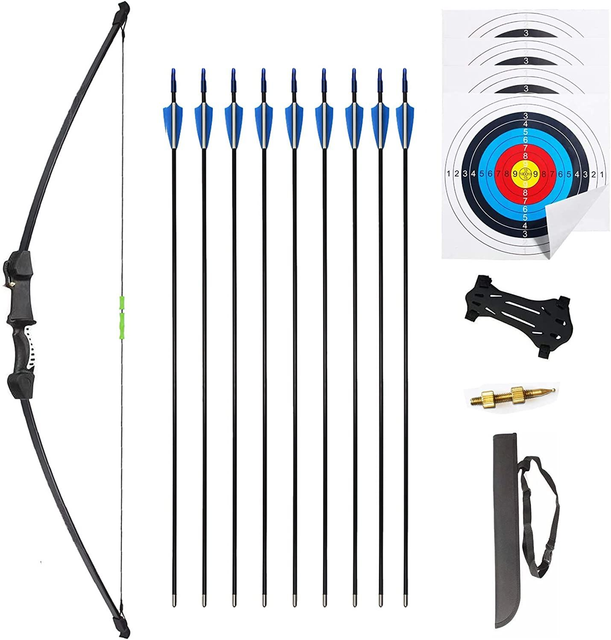 Recurve Bow 45 Inches and 9 Arrows Set Outdoor Archery 2 Target Face ...