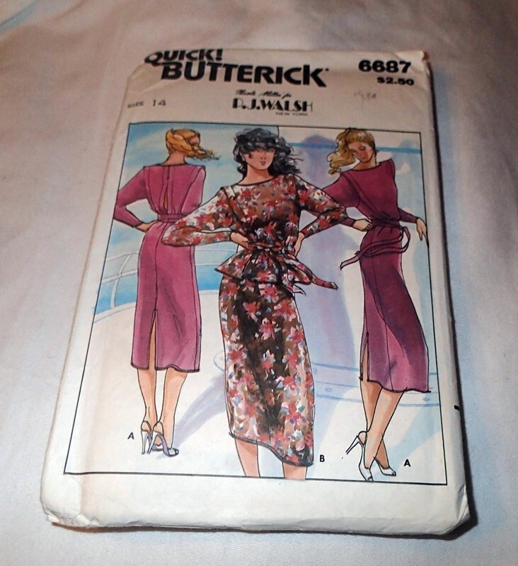 Butterick 6687 Vintage Dress Top Belt Skirt Pattern Nicole Miller Sz 14 ...