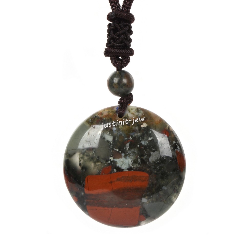 Natural Gemstone Round Shapes Bead Pendant Amulet Adjustable Necklace ...