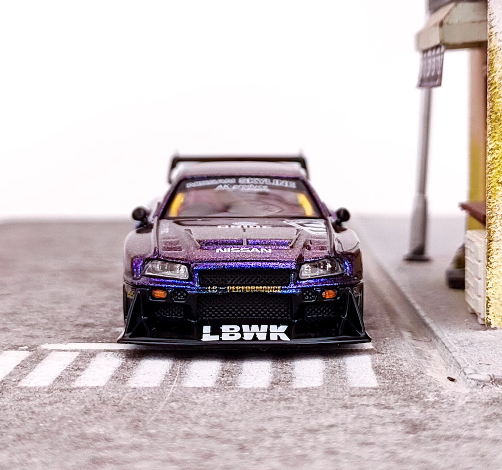 AU CM 1:64 JDM Purple Skyline GTR ER34 LBWK #5 Sports Model Diecast ...