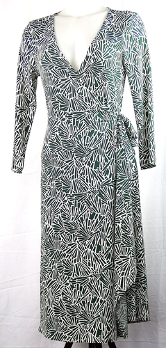 BCBG MAX AZRIA Dark Green & White Print 3/4 Sleeve Midi Wrap Dress S | eBay