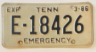 Tennessee 1986 EMERGENCY License Plate # E-18426 | eBay