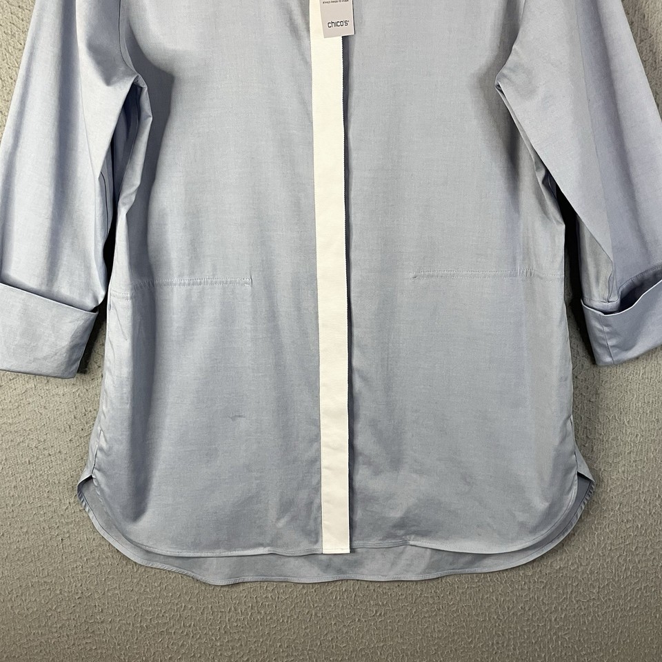 Chicos No Iron Chic Stretch Button Up Shirt Light Blue Size 1 US 8-10 ...
