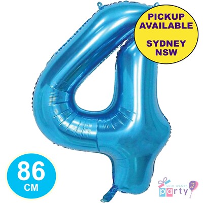 BLUE NUMBER 4 SHAPED FOIL HELIUM BALLOON FOUR FOURTH 4TH BIRTHDAY ...