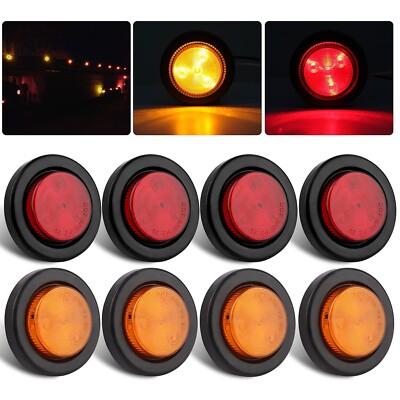 8Pcs 2 Inch Round Led Trailer Marker Lights, 4 Amber + 4 Red 2 Inch ...