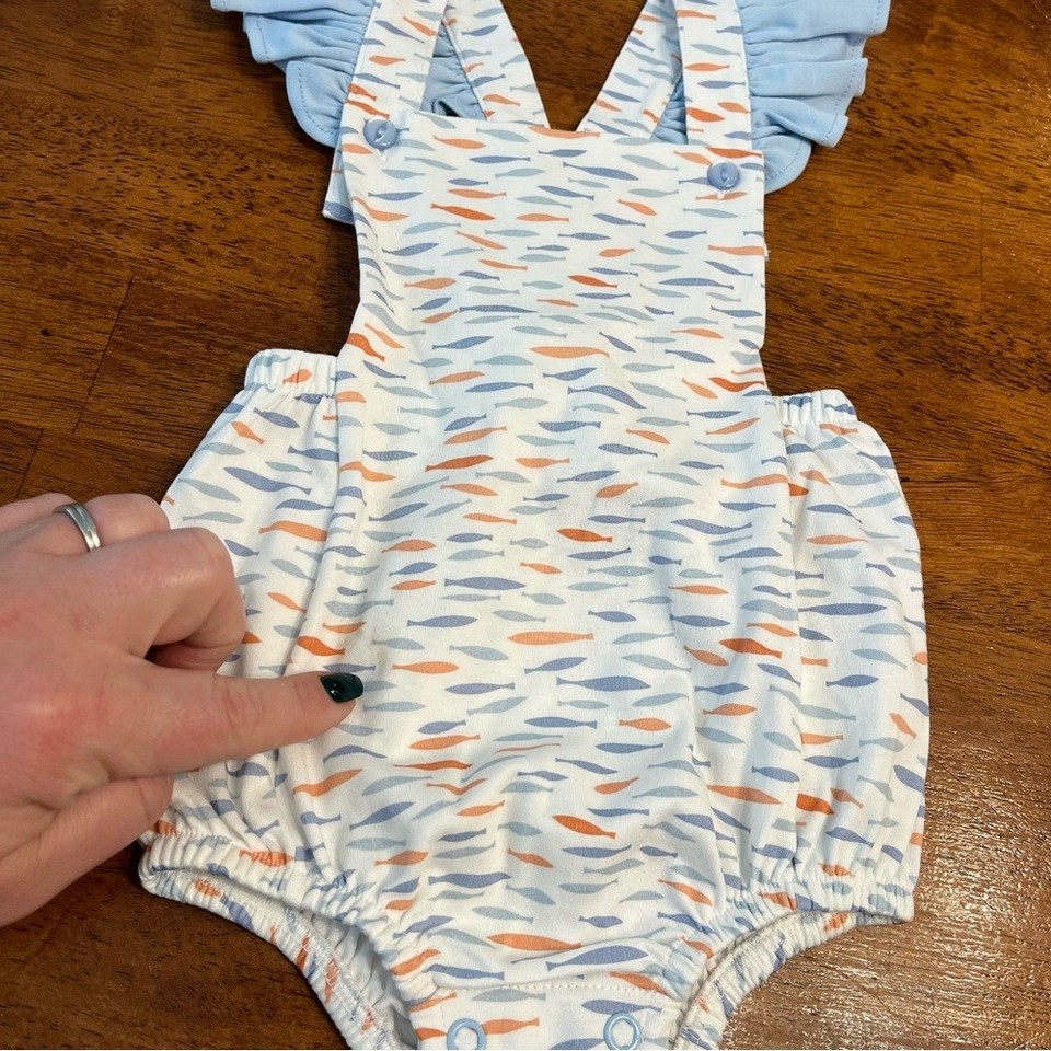 Adorable squiggles by Charlie Baby Romper blue orange fish size 3/6 ...
