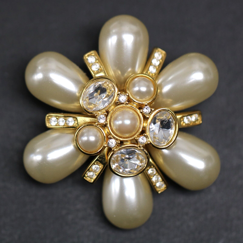 Vintage Joan Rivers Goldtone Faux Pearl & Rhinestones Mogul Brooch Pin ...
