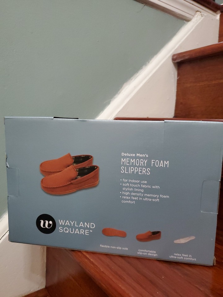 Wayland Square Slippers Deluxe Mens Brown Plaid Lined Memory Foam Size ...