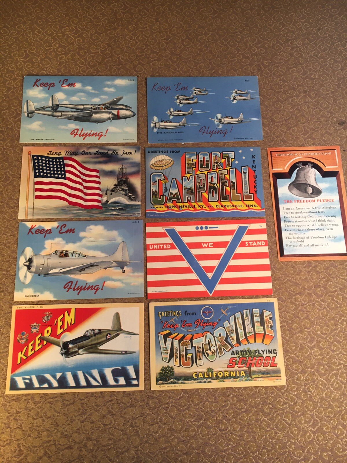 9 Vintage Military Postcards Airplanes Ship Military Bases Keep ‘Em ...
