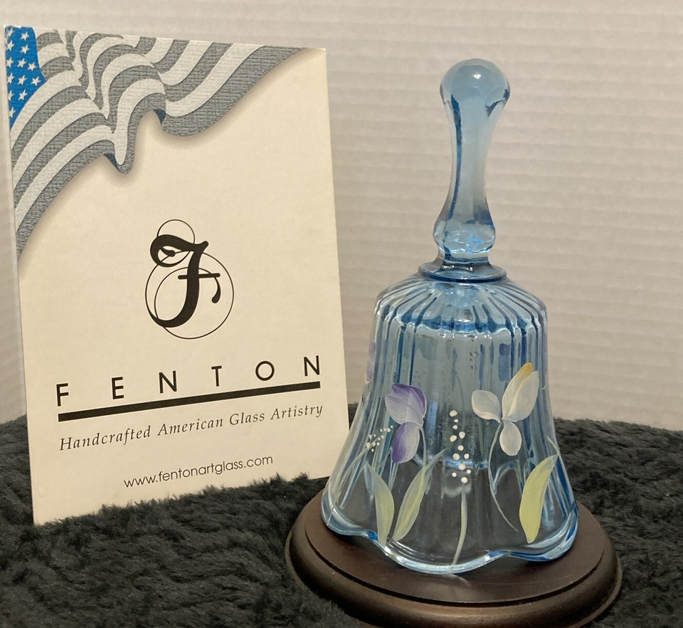 Fenton Baby Blue Glass Hand Painted And Artist Signed Bell Floral ...