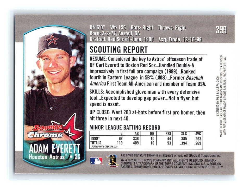 2000 Bowman Chrome Baseball #399 Adam Everett Houston Astros | eBay