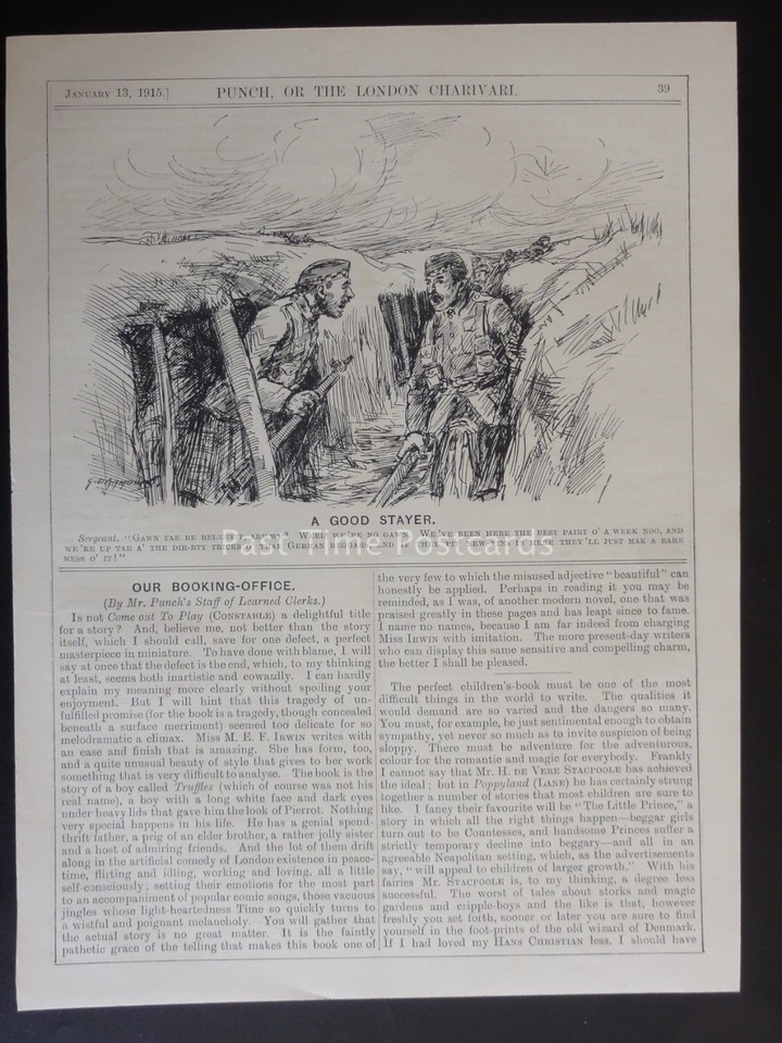 WW1 1915 SCOTTISH SOLDIER IN TRENCHES - A GOOD STAYER Punch Cartoon ...