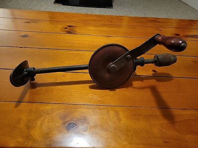 FULTON 2 SPEED HAND DRILL VINTAGE TOOL WITH SHOULDER BREAST PLATE BIT ...