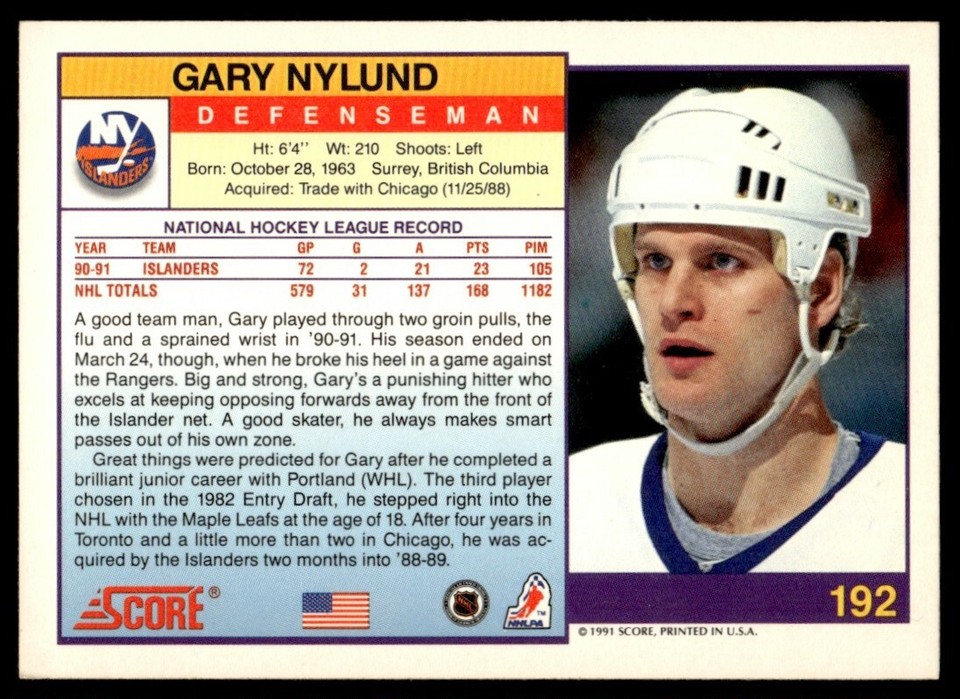1991-92 Score American #192 Gary Nylund New York Islanders | eBay