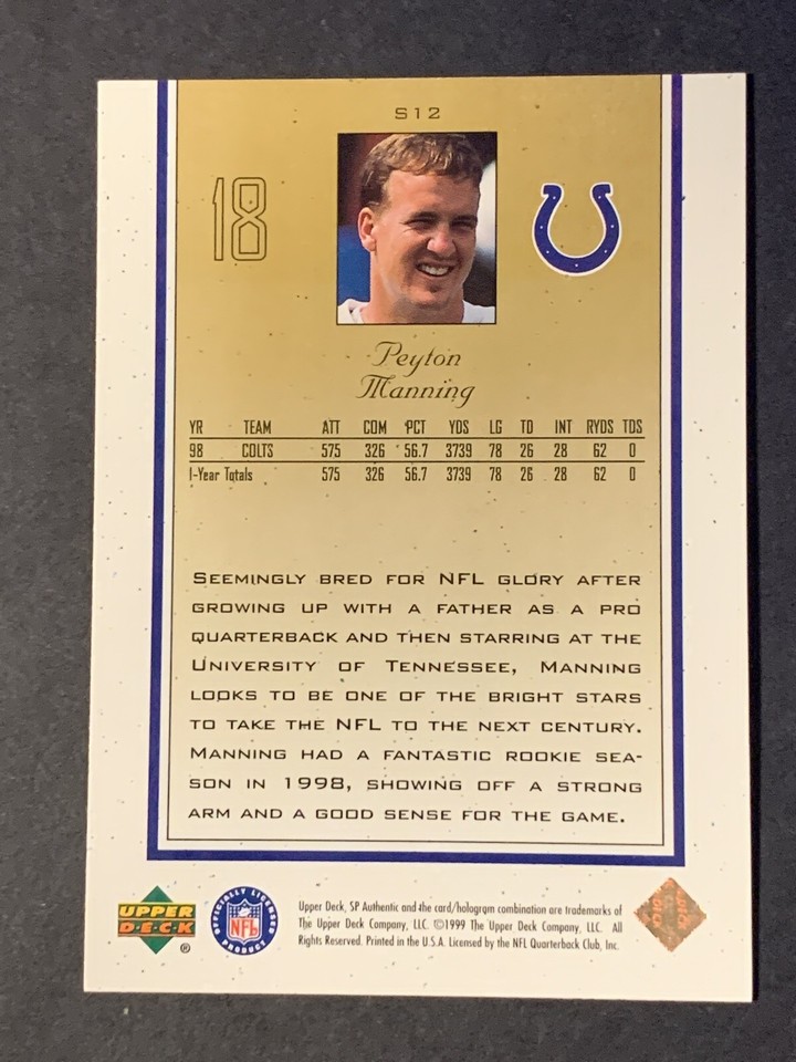 1999 SP Authentic Supremacy #S12 Peyton Manning NM-MT Colts (E14). | eBay