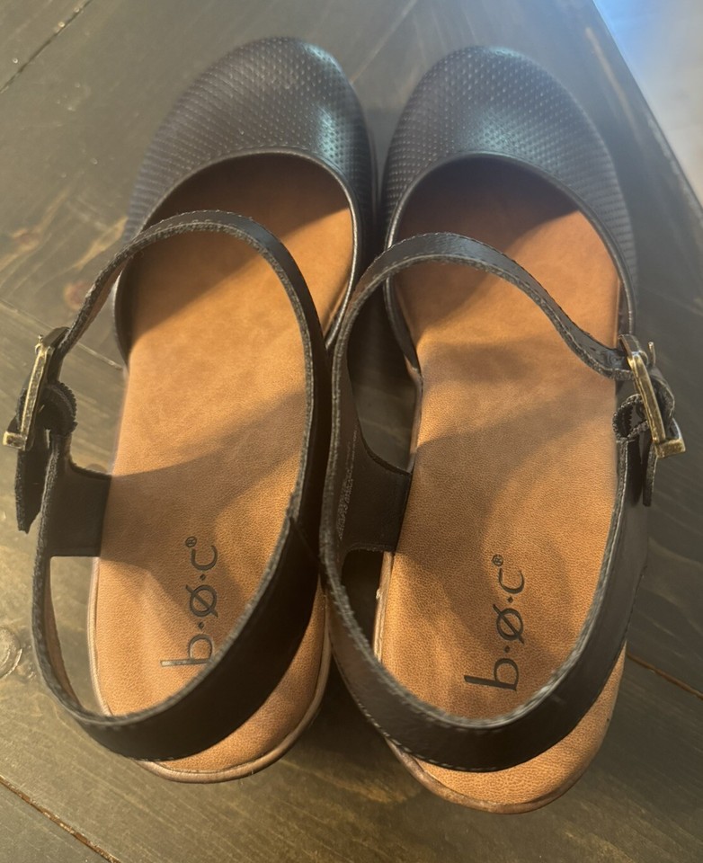 BOC Shoes Womens 10 M Black Mary Jane Clogs Closed Toe Faux Wood Heel ...