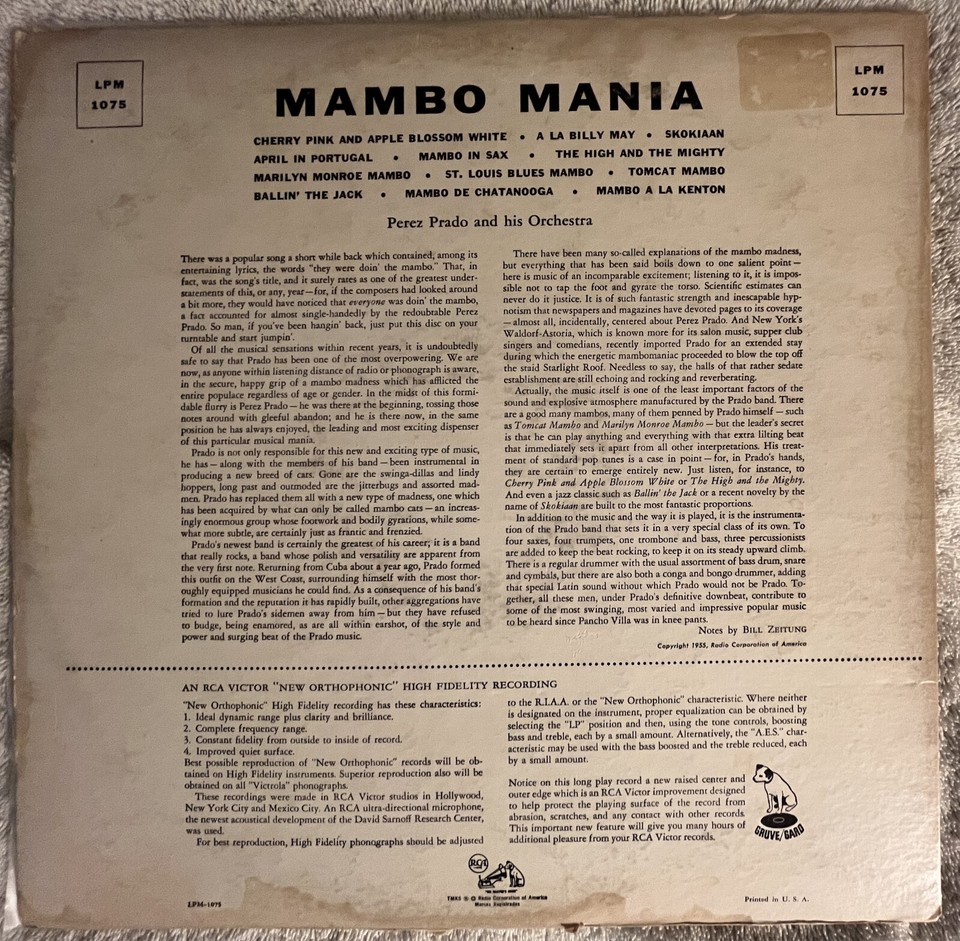 PEREZ PRADO MAMBO MANIA RCA RECORDS LPM-1075 1955 MONO MINT- | eBay