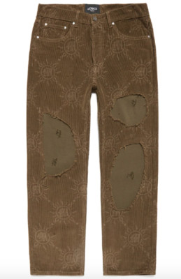 Menace Los Angeles Monogram Corduroy Distressed Pants Millbrook Brown ...