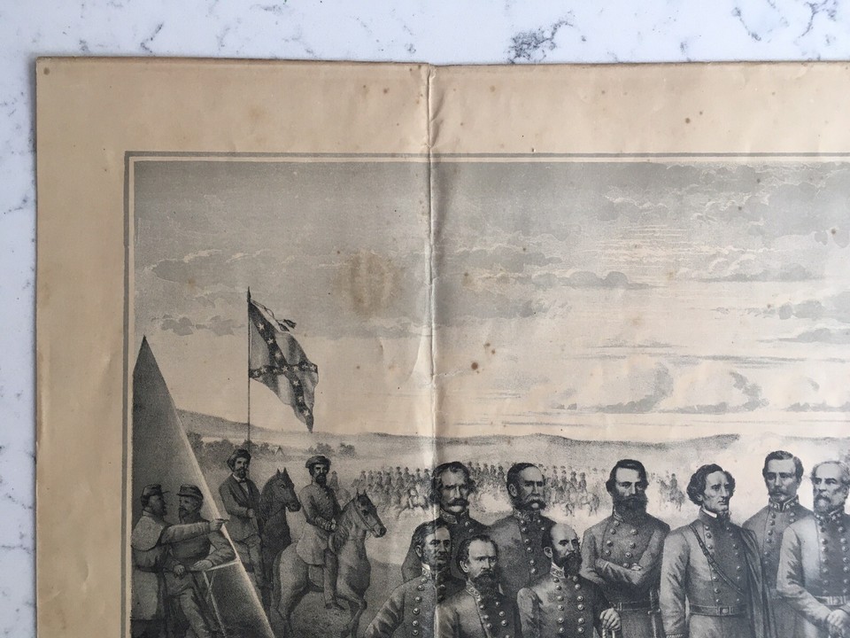 ANTIQUE CIVIL WAR LITHOGRAPH PRINT GENERALS OF THE CONFEDERATE ARMY ...