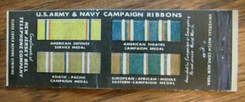 U.S. ARMY & NAVY CAMPAIGN RIBBONS (NEW JERSEY) (FULL LENGTH MATCHBOOK ...