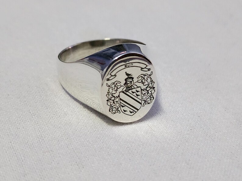 925 Sterling Silver Family Crest Ring, Custom Coat of Arms Design for ...