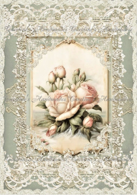 Romantic Pink Roses & Lace Designer Cotton Fabric Quilt Block Multi ...