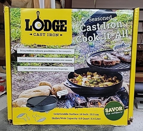 Lodge Cast Iron Cook It All- 14 Inch, 6.8 Quart, Pre Seasoned Cast Iron ...