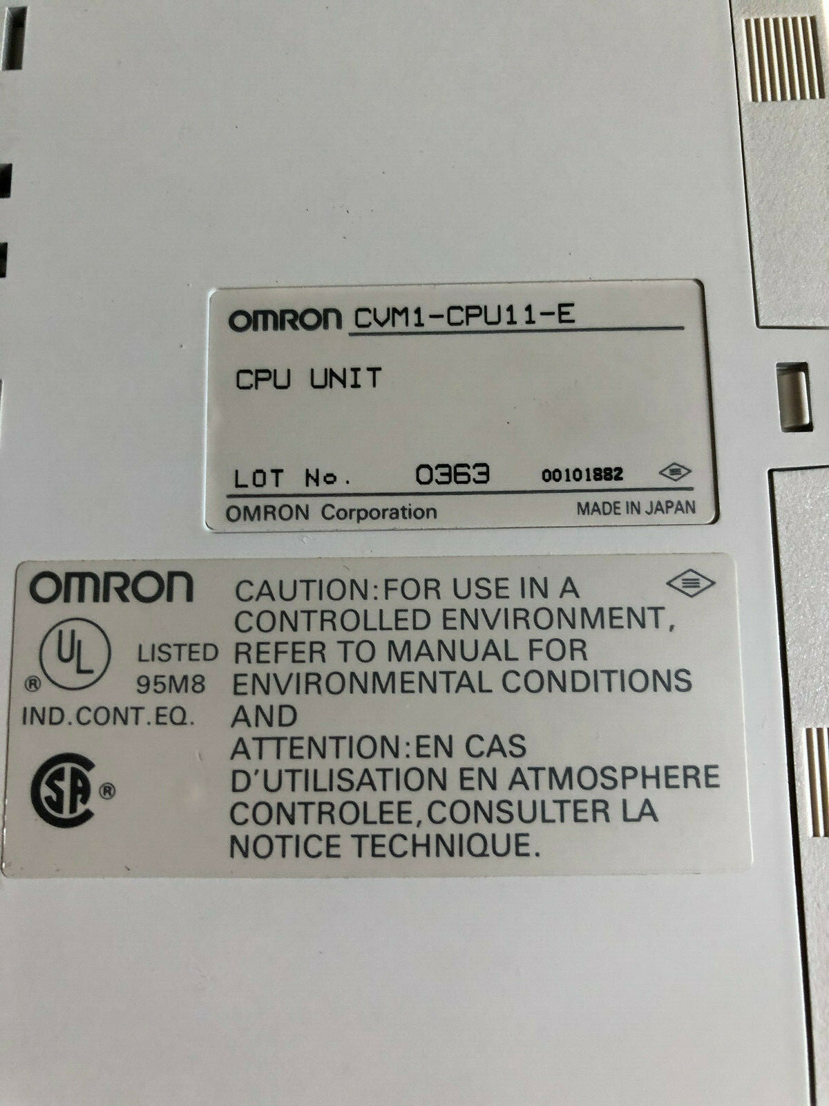 OMRON CVM1-CPU11-E PLC CPU UNIT,CVM1-CPU11 SYSMAC PROGRAMMABLE CONTROLLER,EN | eBay
