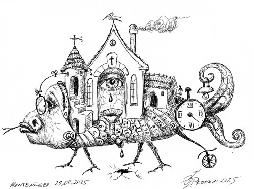 Original drawing pen ink paper surrealism art modern by Pronkin 2025 ...