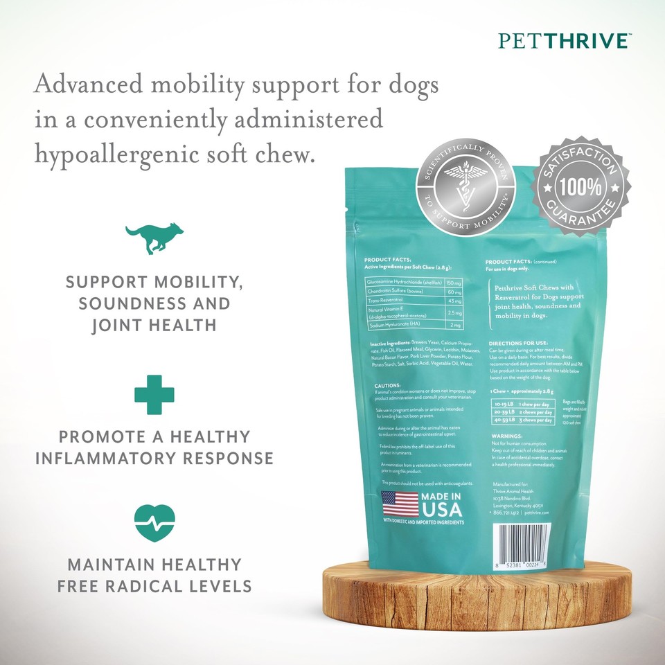 PetThrive Dog Hip & Joint Supplement Soft Chews w/ Resveratrol ...