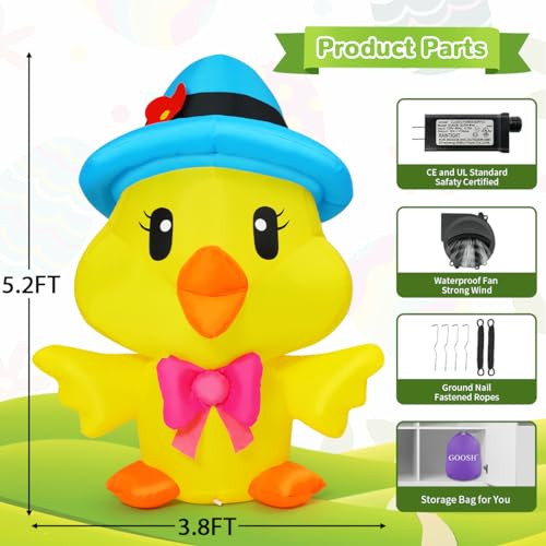 5.2 FT Easter Inflatables Chicken Outdoor Decorations Blow Up Yard with ...