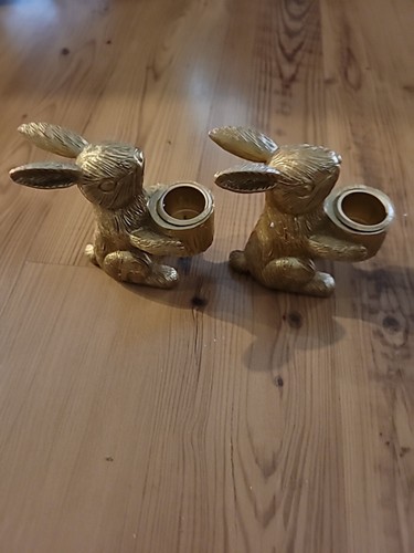 Easter Bunny Candlesticks Avon Gold Gilded Rabbit Taper Candle Holders ...