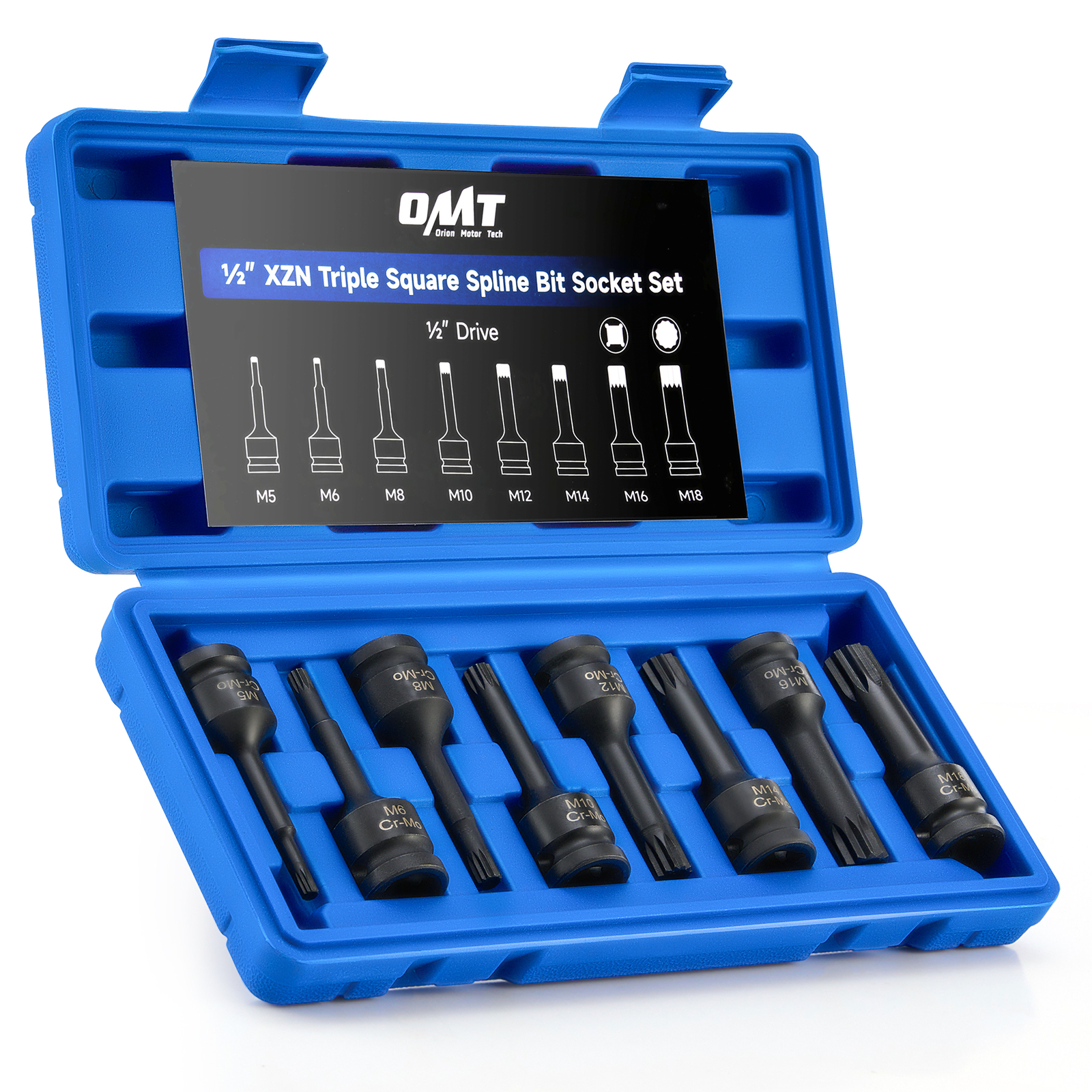 OMT 8pcs Impact XZN Triple Square Spline Bit Socket Set 1/2 In Drive ...