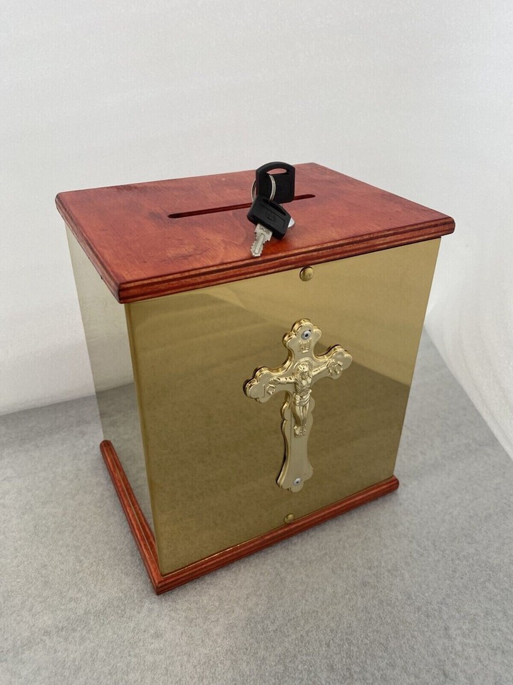 Church Donation Box Rectangular Metal Table Top With Cross | eBay