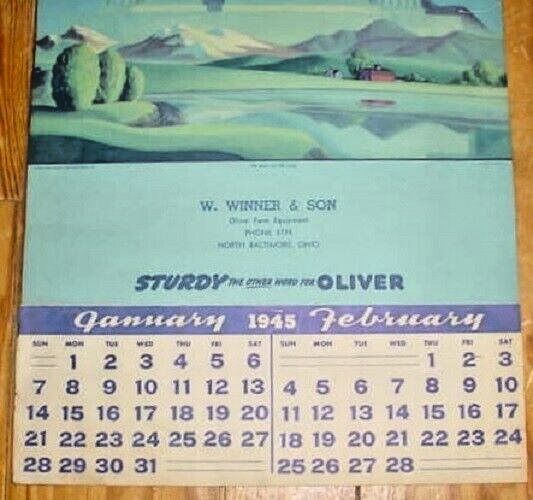 VINTAGE WW2 OLIVER FARM EQUIPMENT 1945 PATRIOTIC CALENDAR NORTH ...
