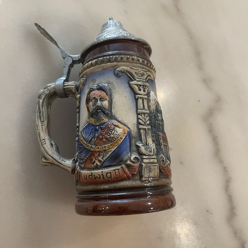 Vintage Lidded Beer Stein LUDWIG II BAYERN Crest Neuschwanstein Castle ...