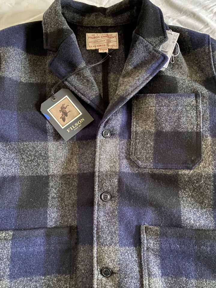 FILSON MACKINAW WOOL BLAZER BLACK/CHARCOAL/NAVY BUFFALOCHECK XL LIMITED ...