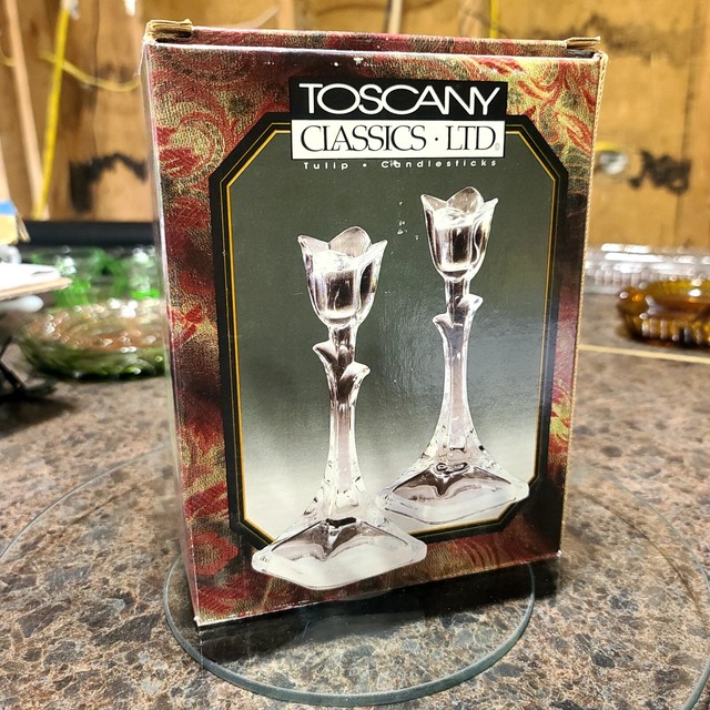 Set of 2 Toscany Classics 24 Lead Crystal Tulip Glass Candlesticks 8 ...