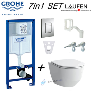 GROHE WC FRAME+LAUFEN PRO RIMLESS WALL HUNG TOILET PAN WITH SOFT SLIM ...