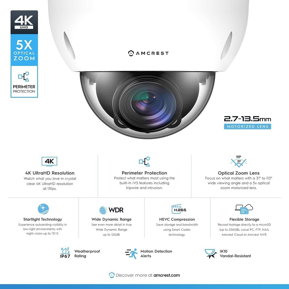 Amcrest 4K 8MP Varifocal POE IP Security Camera IP8M-VD2793EW White ...