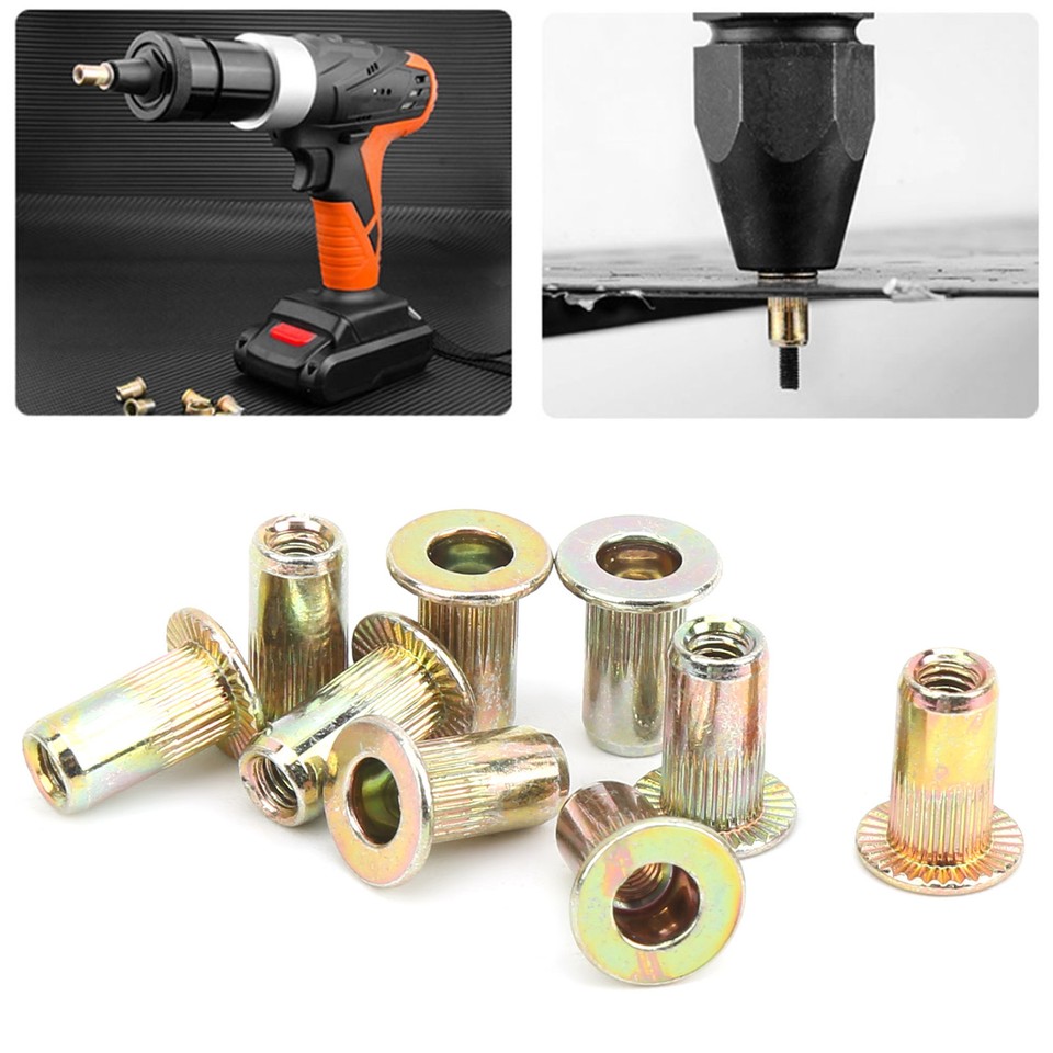 100Pcs M3 Rivet Nut Color Zinc Plated Flat Head Threaded Nutsert Kit ...