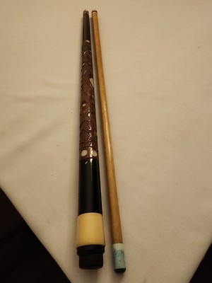 Vintage Pool Cue wood carved filigree mother of pearl With Soft Case | eBay